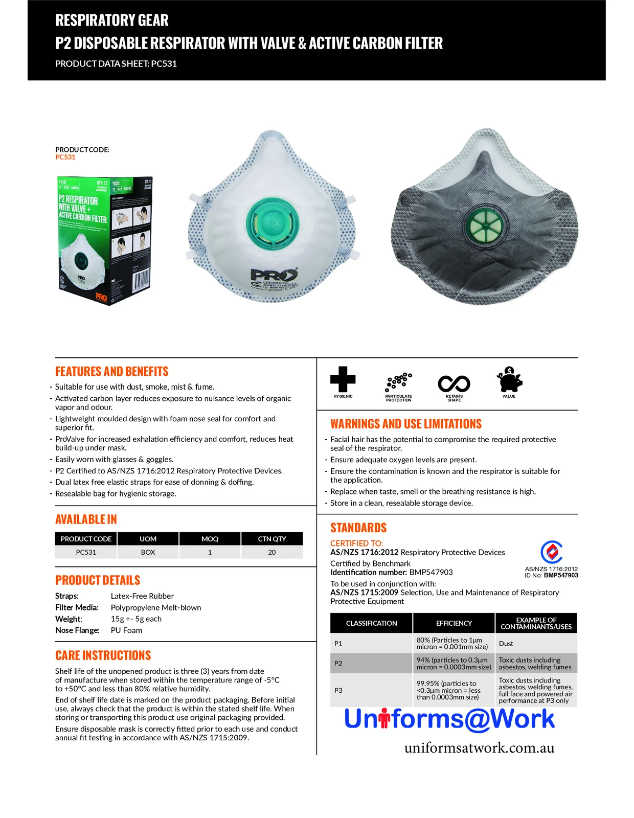 PPE@Work - Dust Masks P2+Valve+Carbon Trusted Brands, Local Support